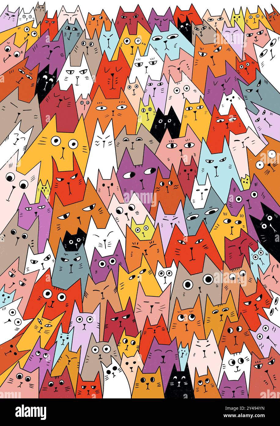 Cute and funny cats. Fairy cats. Hand drawn cartoons collection Stock ...