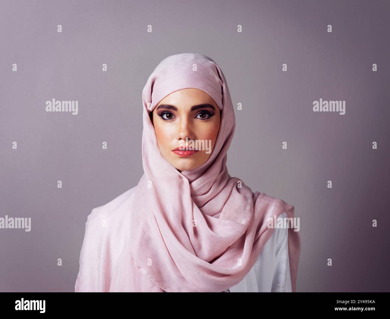 Hijab, raya and portrait with Muslim woman in studio for islamic ...