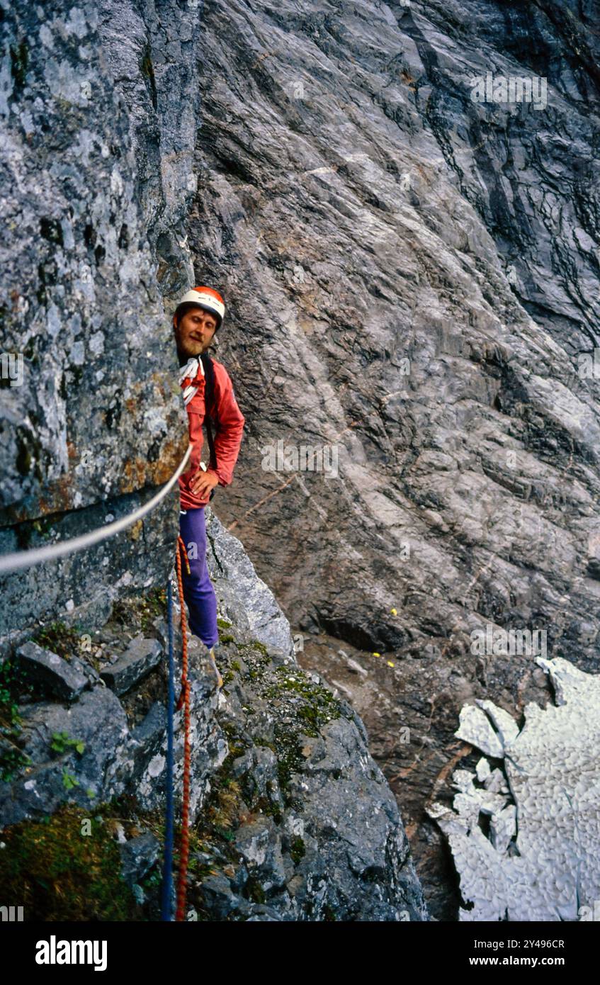 The Norwegian climber Kjell Skåre climbing the Rimmon route (also ...