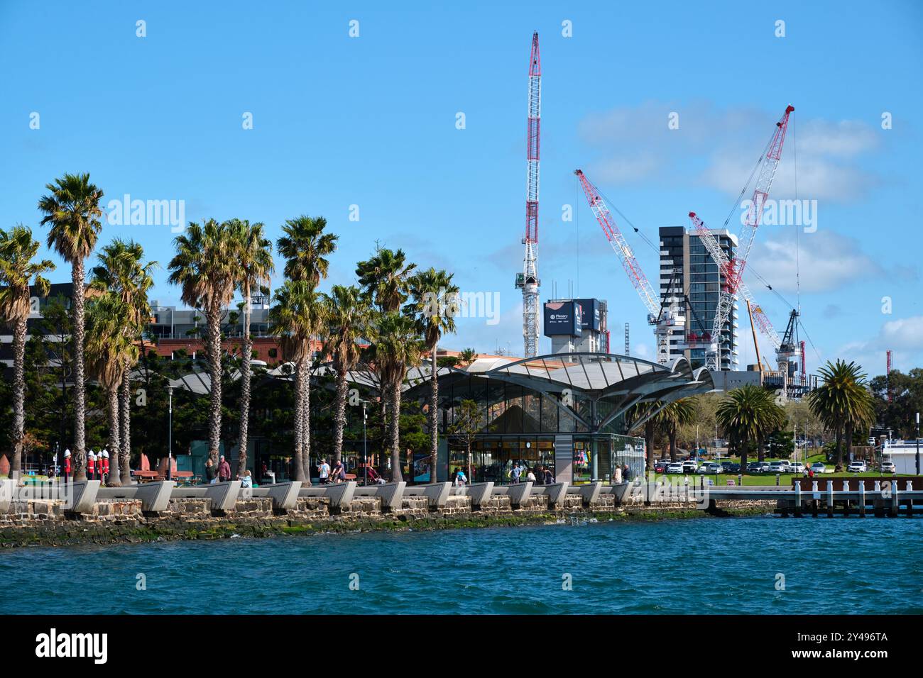 A view to the walkway and Carousel building at the Geelong Waterfront ...