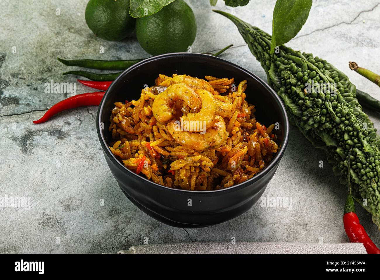 Indian cuisine - briani rice with prawns Stock Photo - Alamy