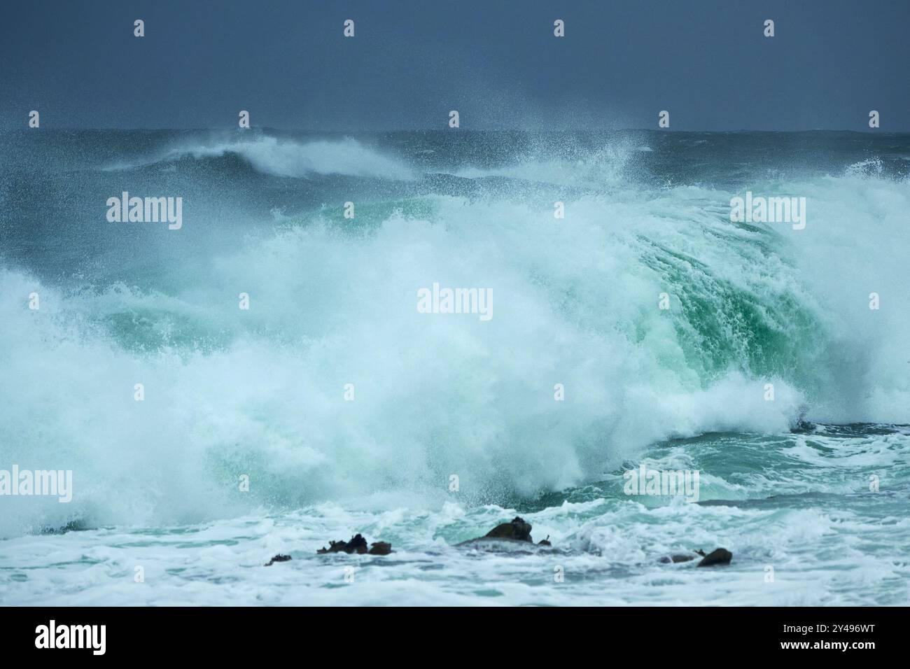 The huge splashing breaking wave of a stormy sea. Lewis and Harris ...