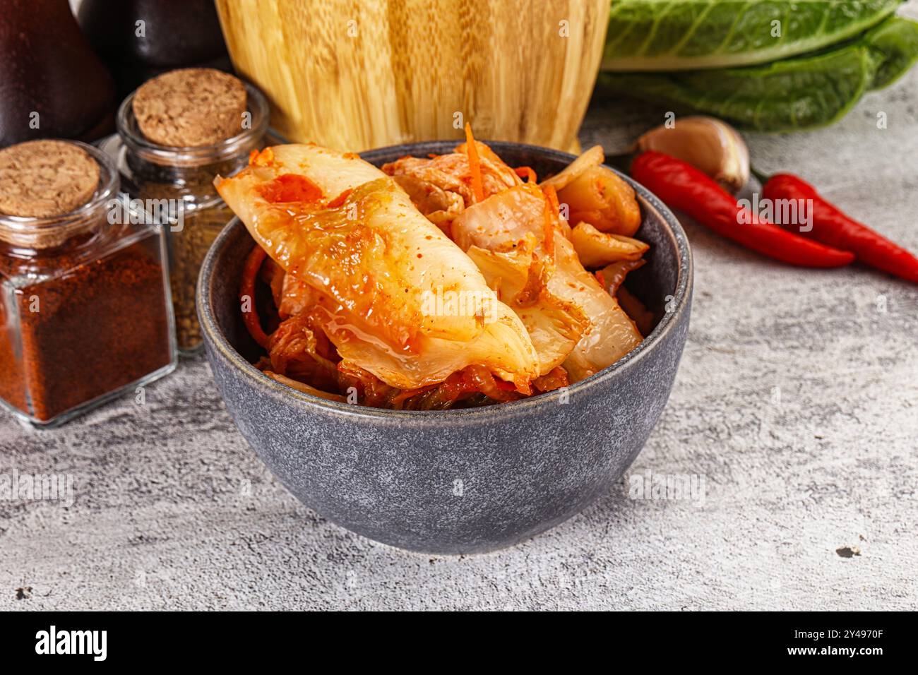 Korean cuisine fermented cabbage kimchi in the bowl Stock Photo - Alamy
