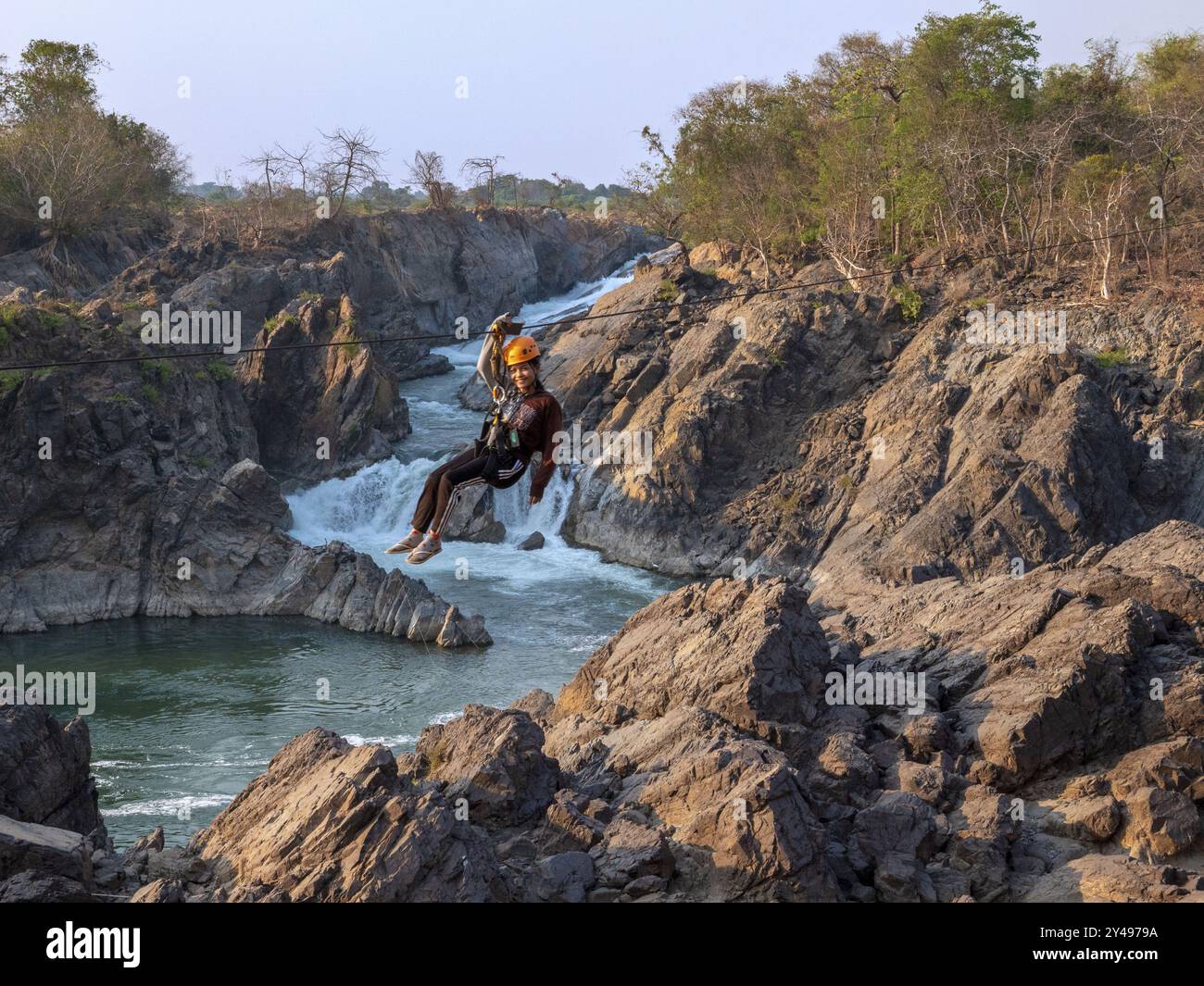 LAOS, CHAMPASAK PROVINCE, DON KHON ISLAND, WATERFALLS OF LI PHI ON THE ...