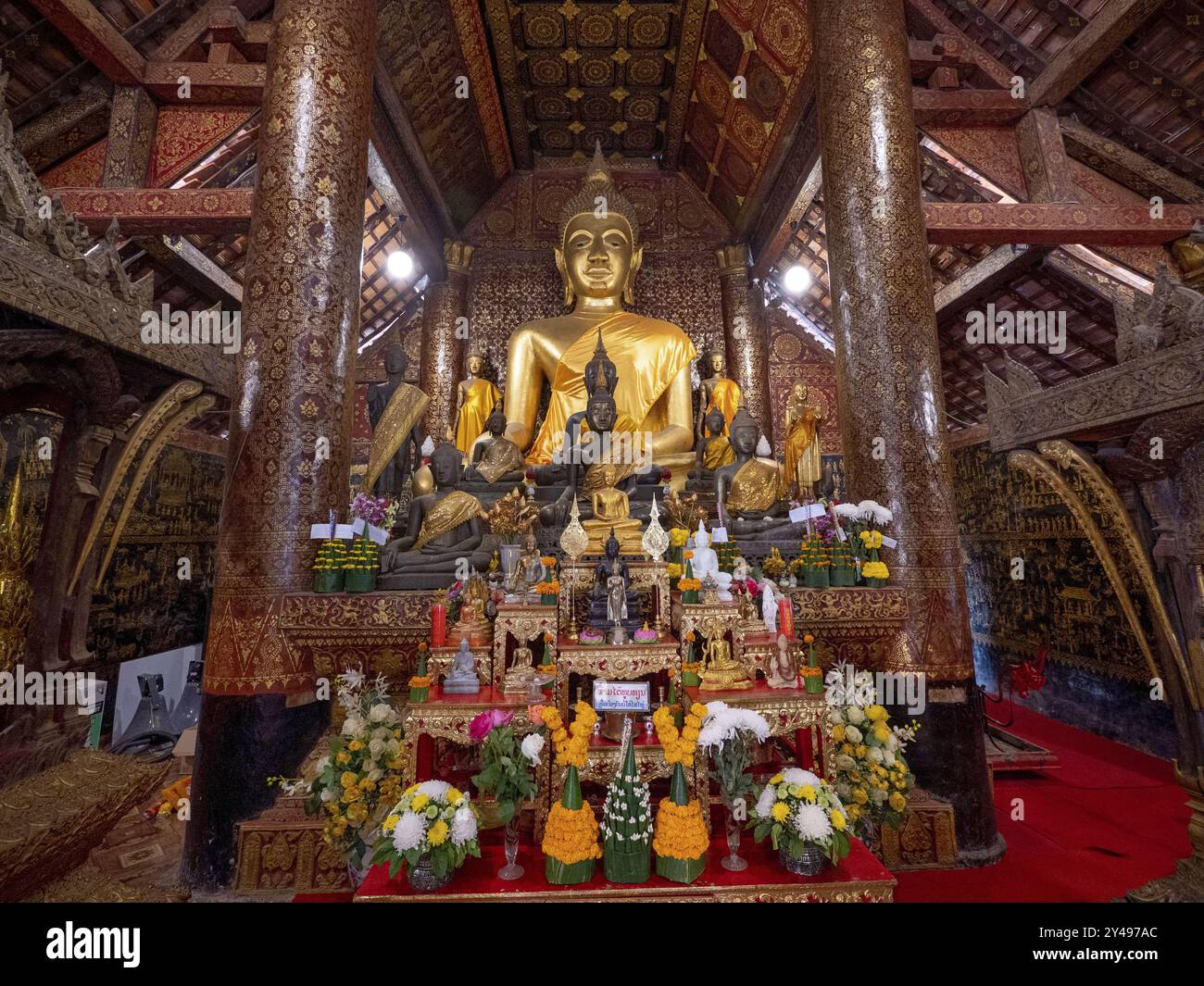 LAOS, LUANG PRABANG, VAT XIENG THONG TEMPLE, INTERIOR OF THE SIM AND ...