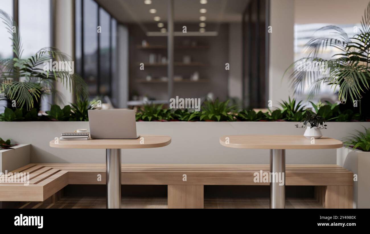 The interior design of a cozy contemporary coffee shop or co-working ...