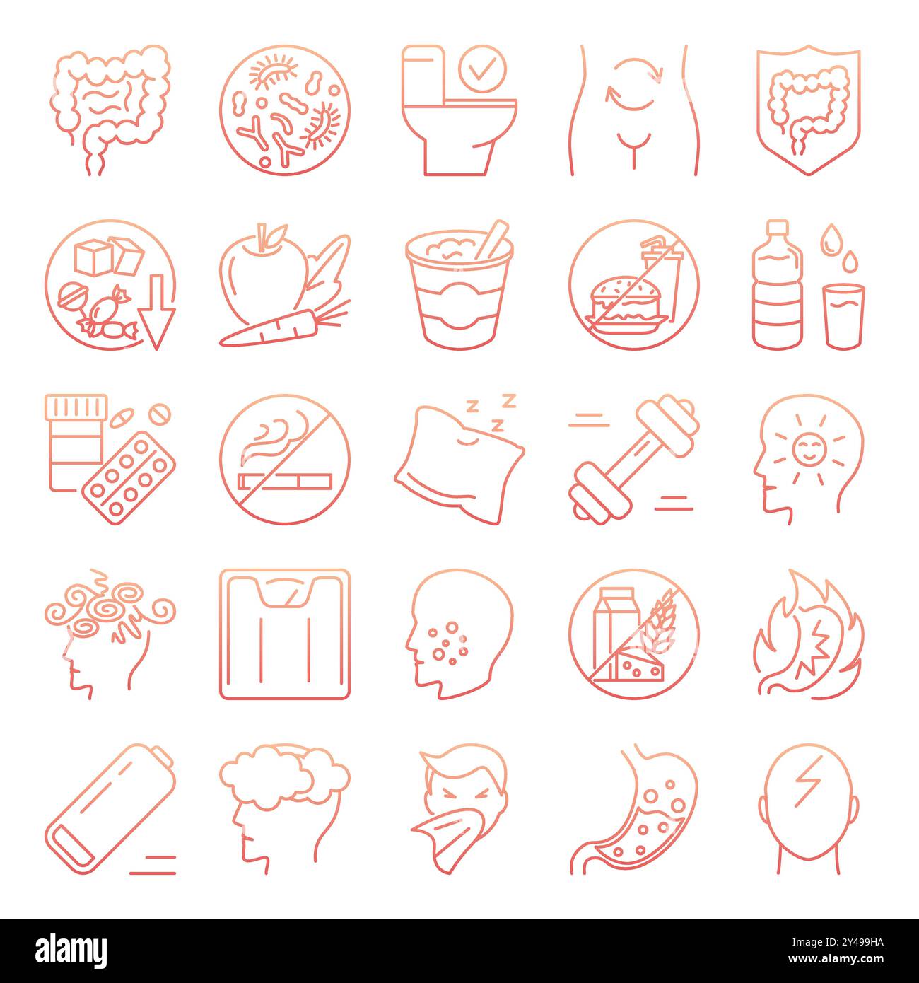 Healthy digestion line icon set. Vector illustration Stock Vector Image ...