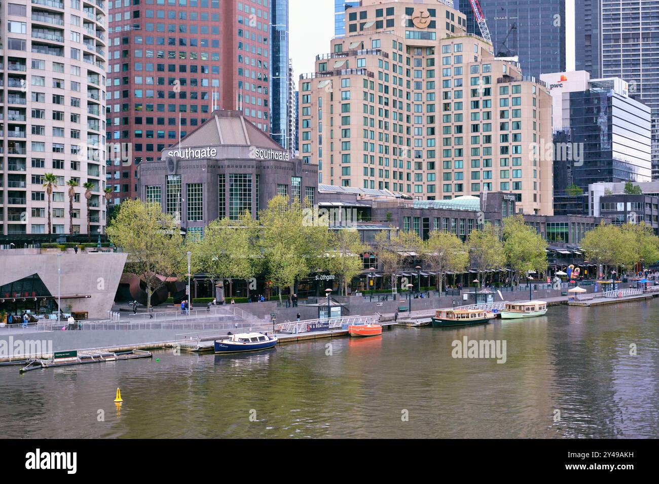 The Yarra River, the promenade at Southbank and Southgate Restaurant ...
