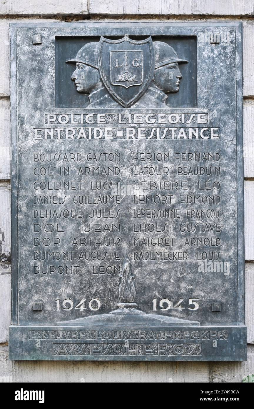 BELGIUM. WALLONIA. LIEGE. CITY HALL. PLAQUE IN MEMORY OF POLICE ...
