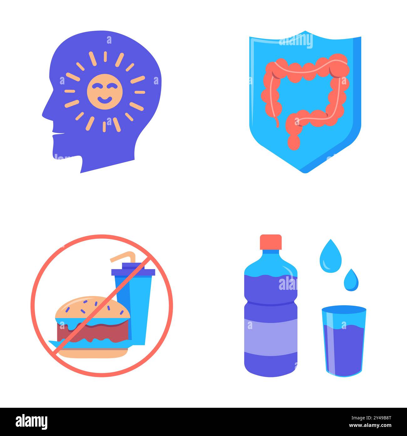 Healthy eating neon icon set. Stay hydrated, no junk food. Vector ...