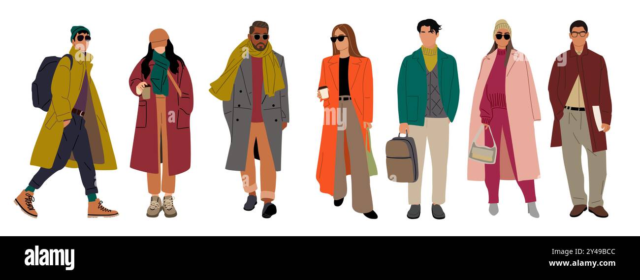 Set of different men, women wearing coats Stock Vector Image & Art - Alamy