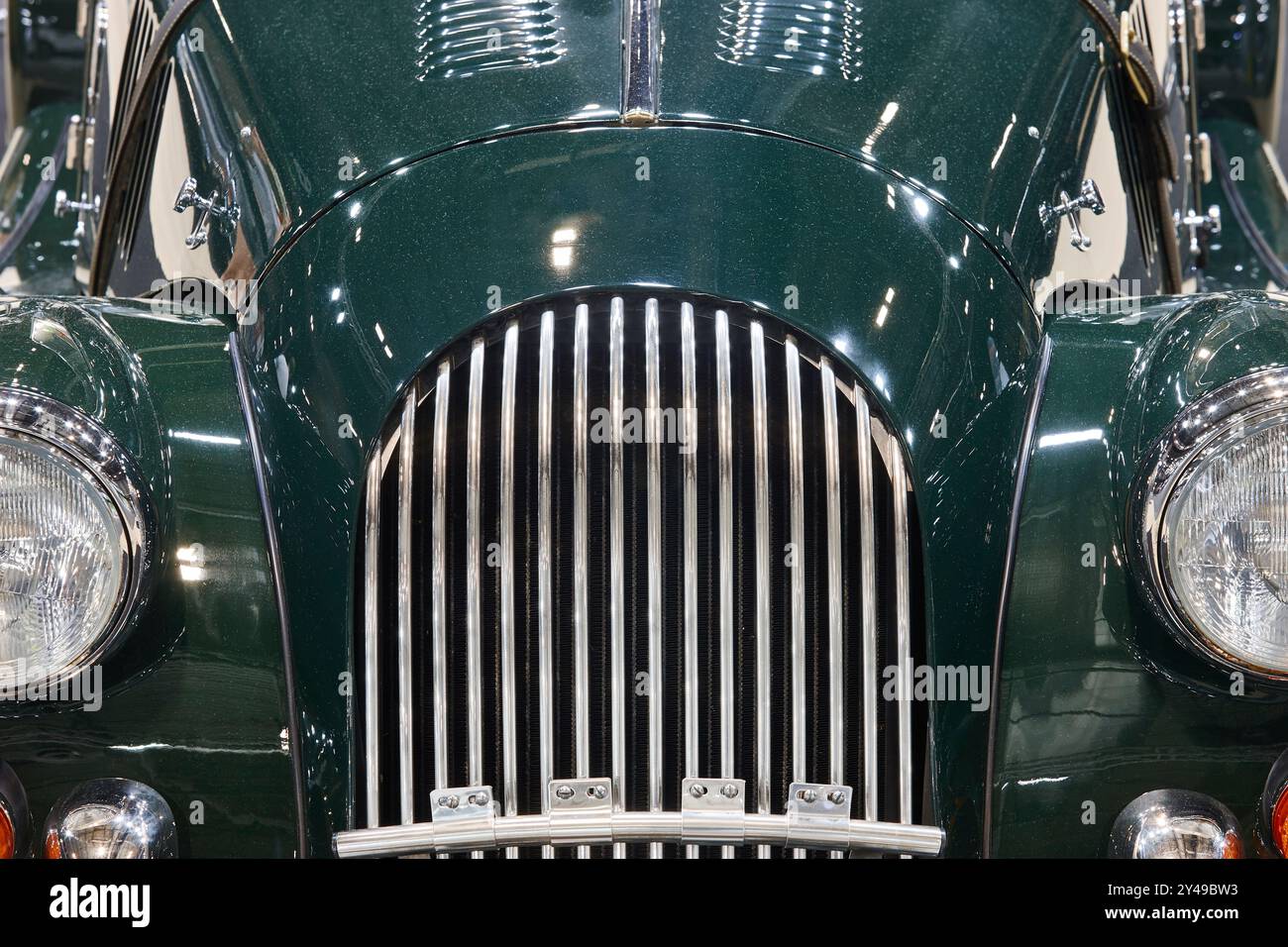 Classic car front part detail in green tone. Horizontal Stock Photo - Alamy