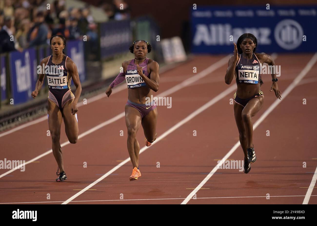 Anavia Battle and Brittany Brown of the USA, Daryll Neita of Great ...