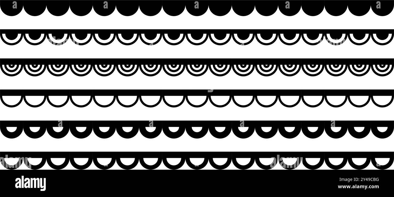 Scalloped edge seamless strokes set. Simple scalloped border. Fabric ...
