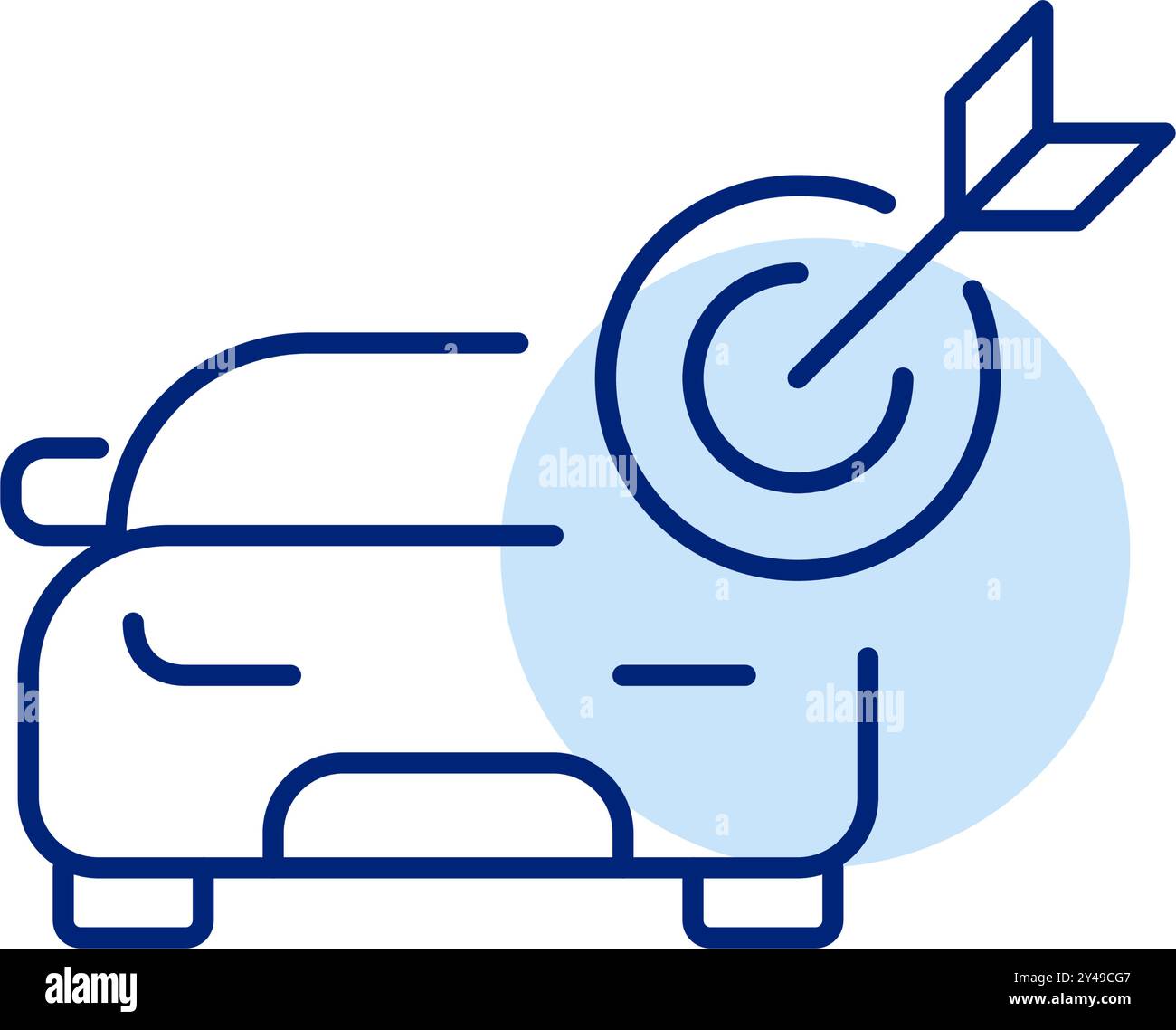 Car and arrow hitting target. Finding right vehicle, hitting optimal ...