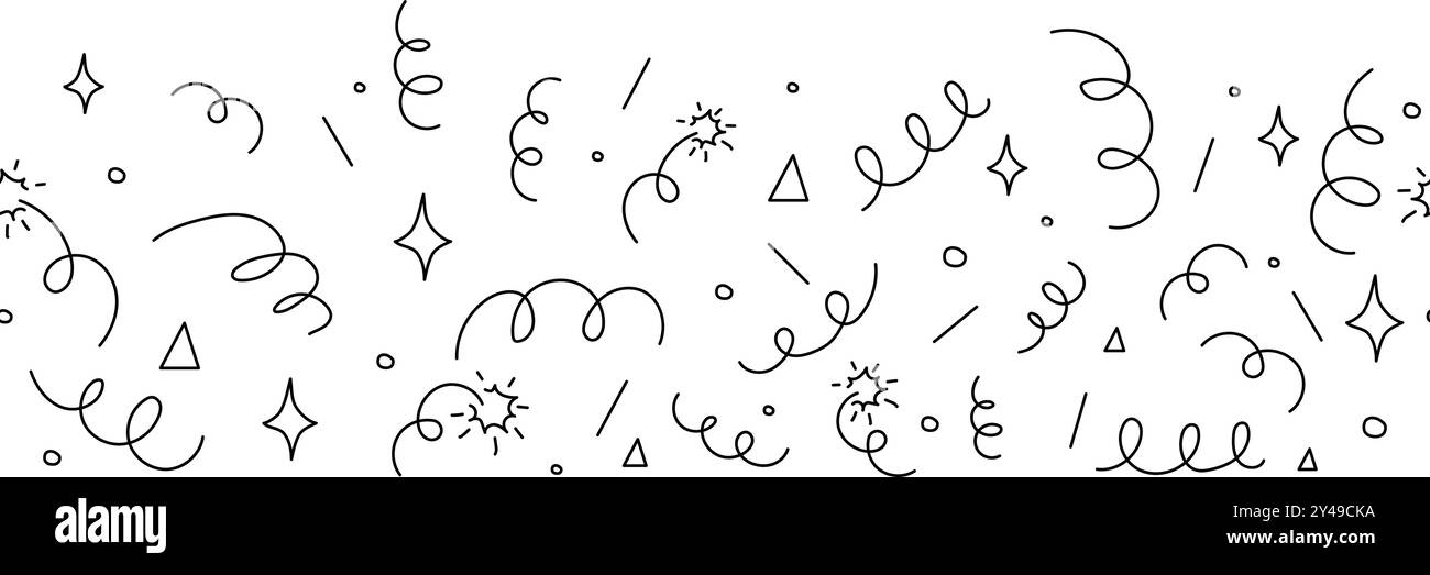 Confetti border doodle drawing. Sketch burst with ribbon dots ...