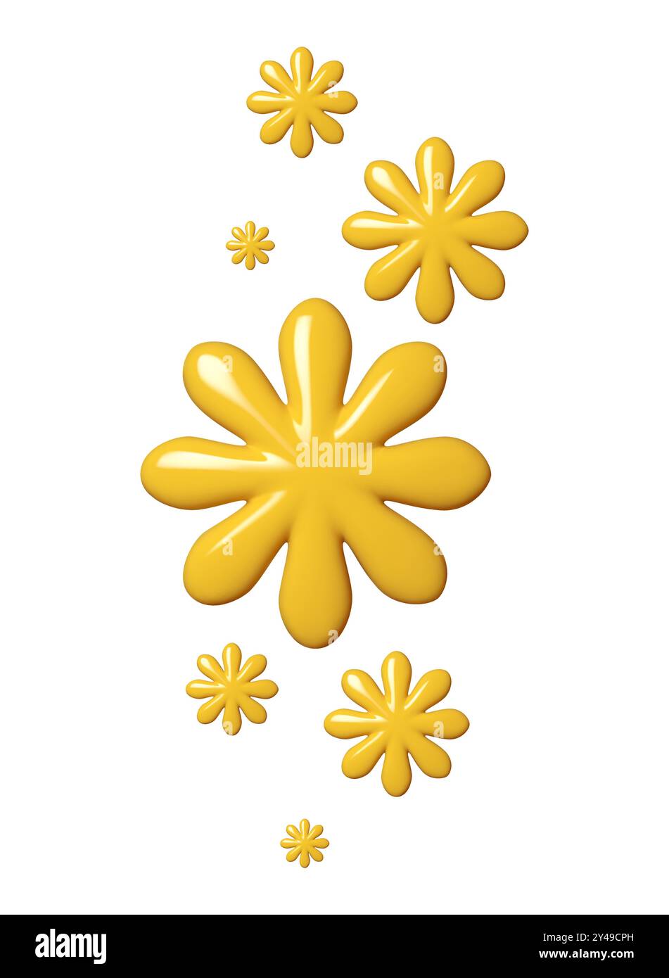 Yellow shiny flowers on a white background. 3D rendering, bright ...