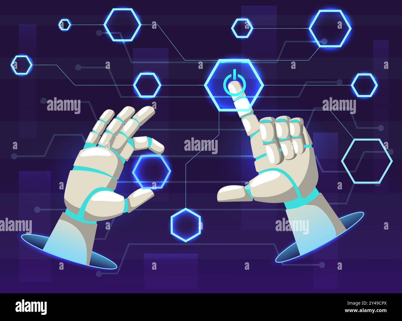Robotic hands. Artificial intelligence moves geometric shapes. Bionic ...