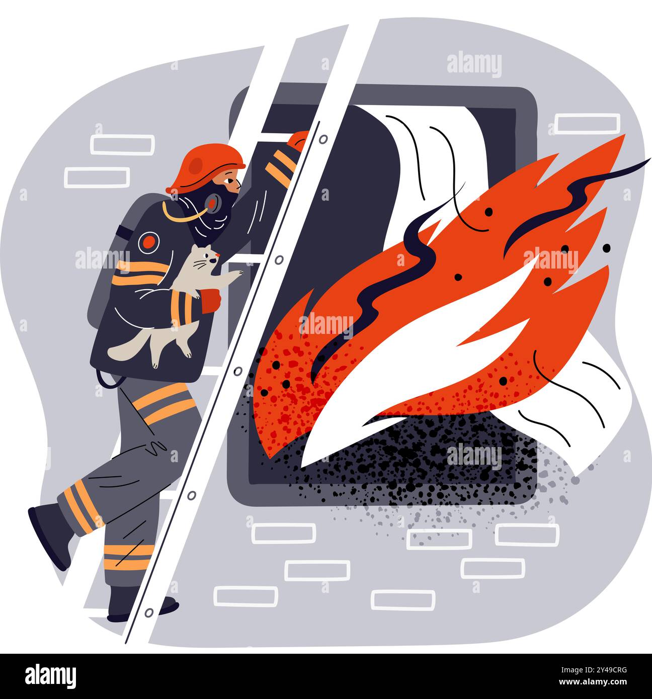 Firefighter character. Brave fireman extinguishing fire. Extinguisher ...