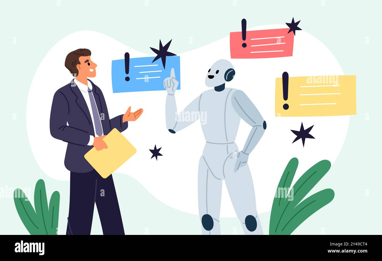 Human collaboration with artificial intelligence. Businessman talking ...