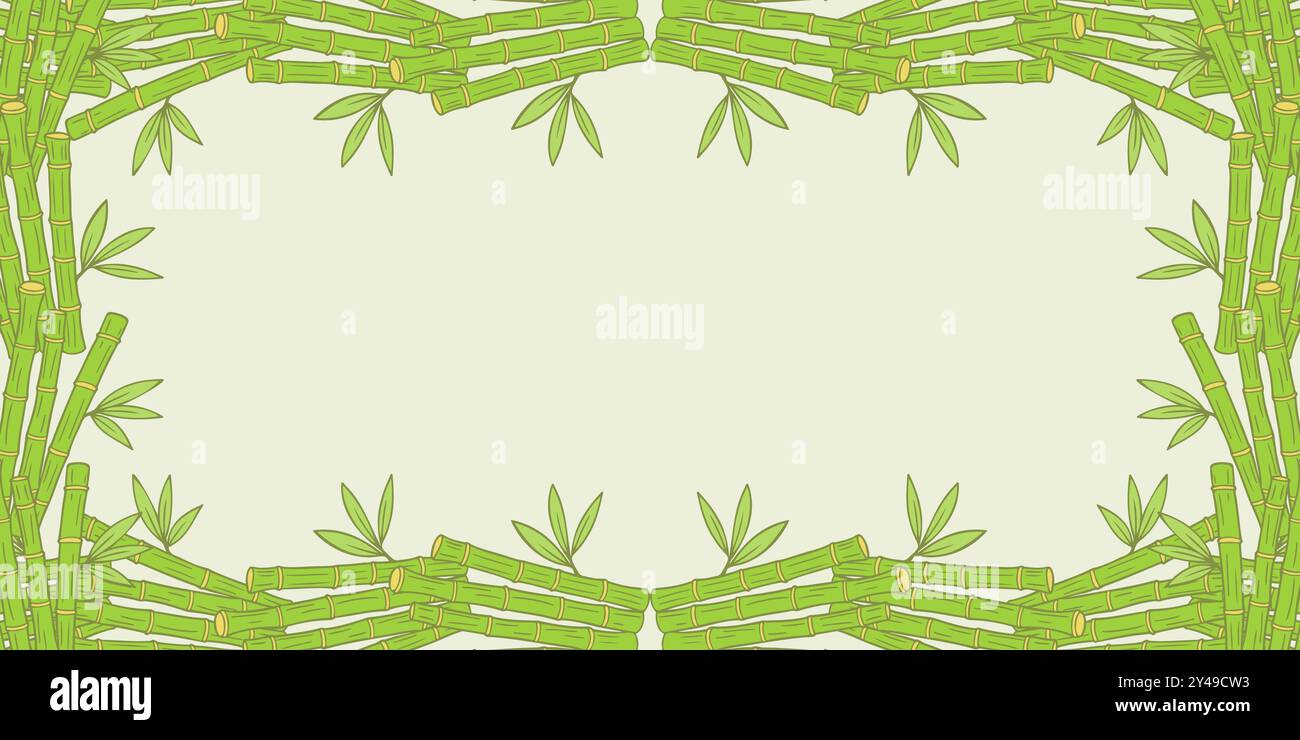 Green bamboo frame, horizontal banner with bamboo sticks and leaf ...