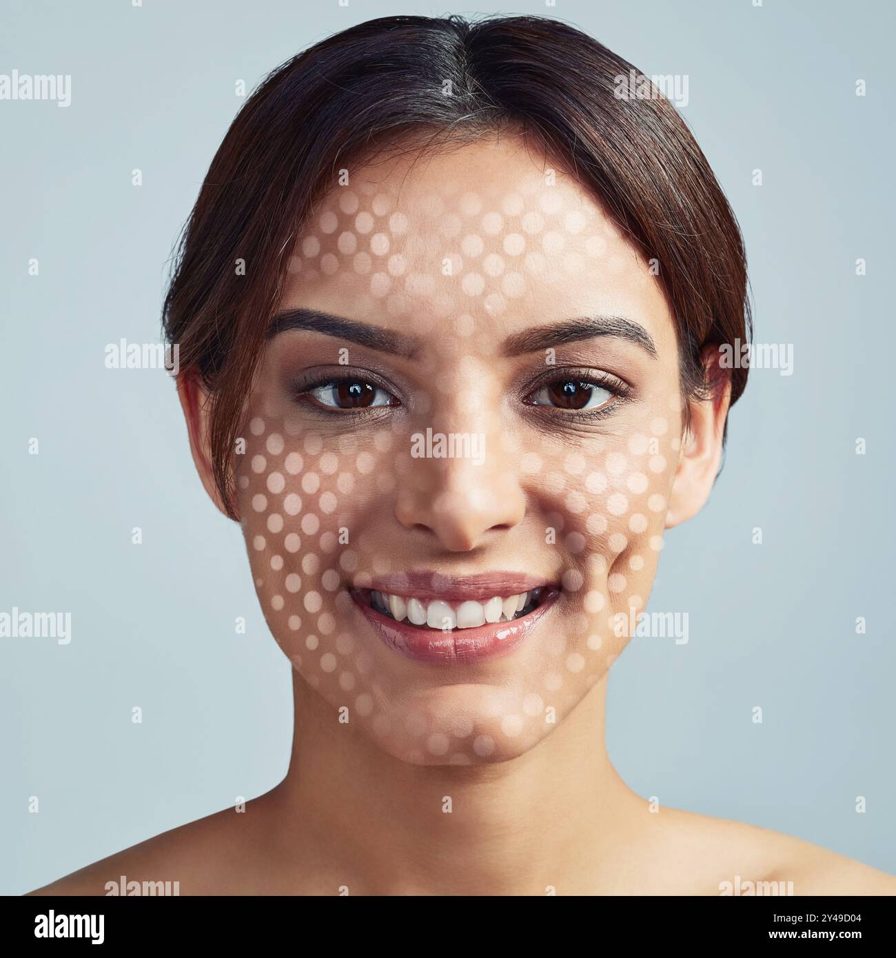 Beauty, skincare and woman with overlay for natural, cosmetic routine ...