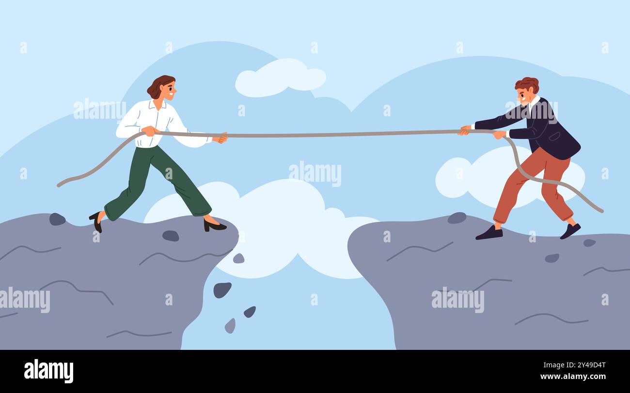 Business rivalry and competition. Office staff tug of war over ...