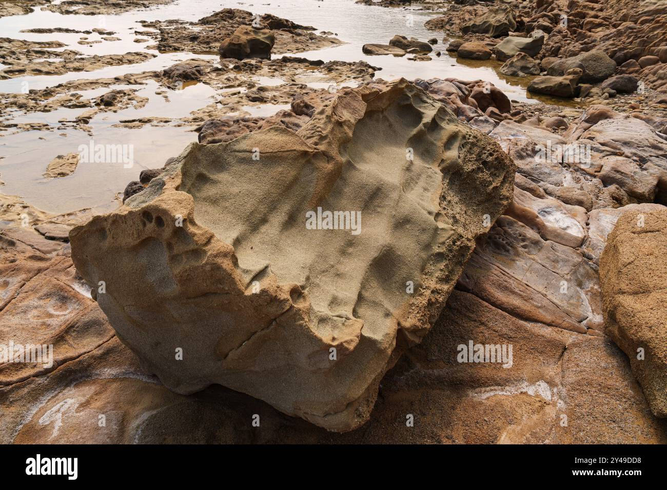 Large Eroded Rock on Coastal Terrain with Tidal Pools Stock Photo - Alamy