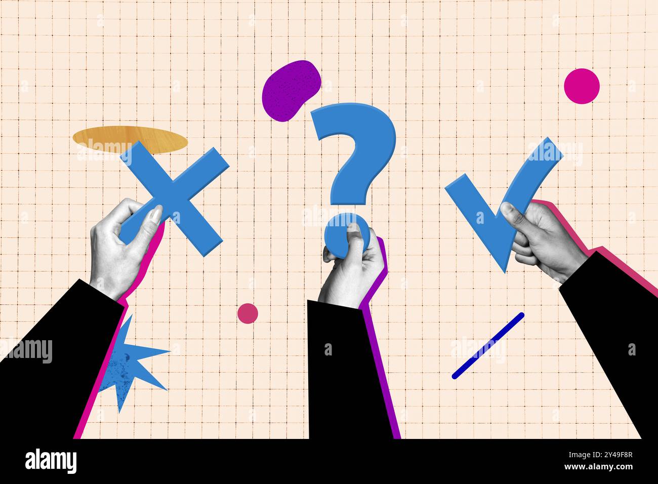Composite artwork collage image picture of arms hold question check ...