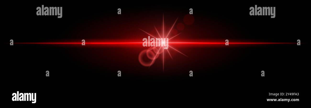 Red neon stripes or light flash with star. Laser beams, horizontal ...
