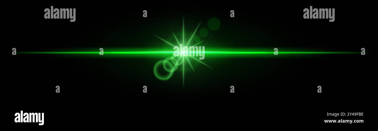 Green neon stripes or light flash with star. Laser beams, horizontal ...
