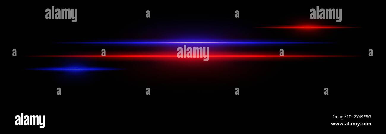 Blue and red neon stripes or light flash. Laser beams, horizontal beams ...