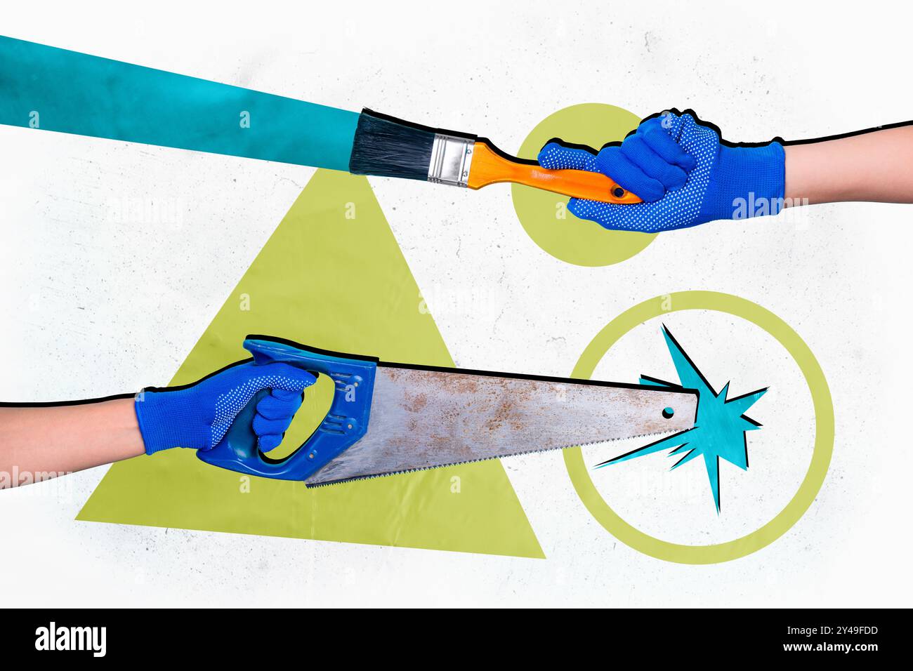 Creative collage picture hands body fragments diy saw cutting shapes ...