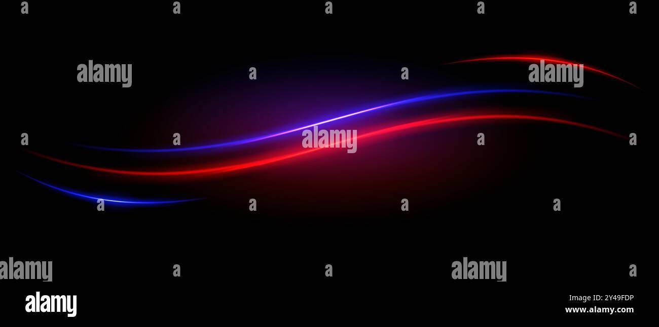 Blue and red wave neon stripes or light flash. Laser beams, horizontal ...