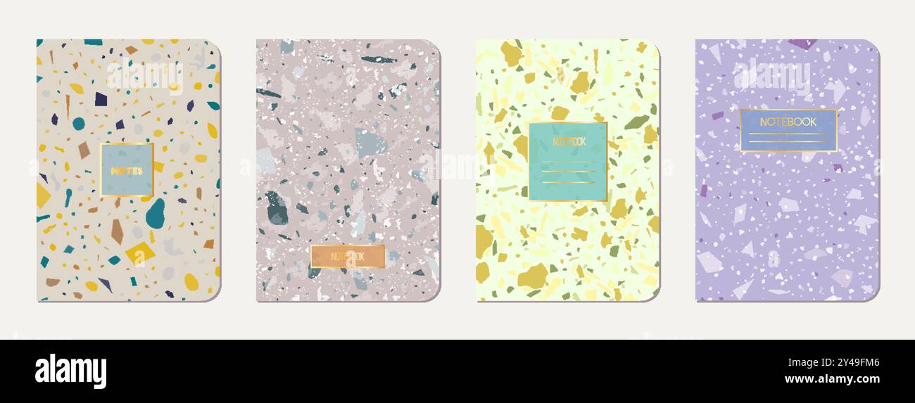 School diary cover design. Terrazzo abstract background made of natural ...