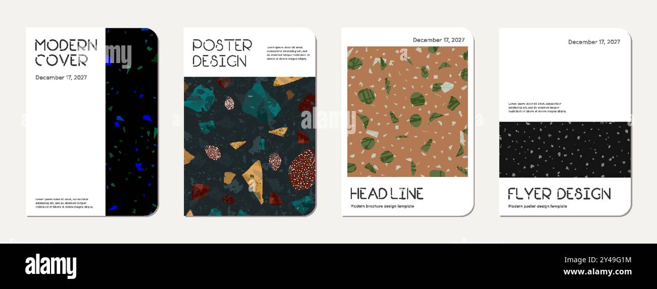 School diary cover design. Terrazzo abstract background made of natural ...