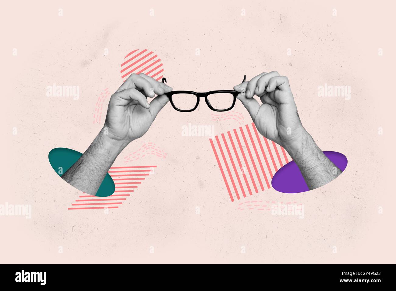 Creative collage picture eyeglass look observe watch vision eyesight ...