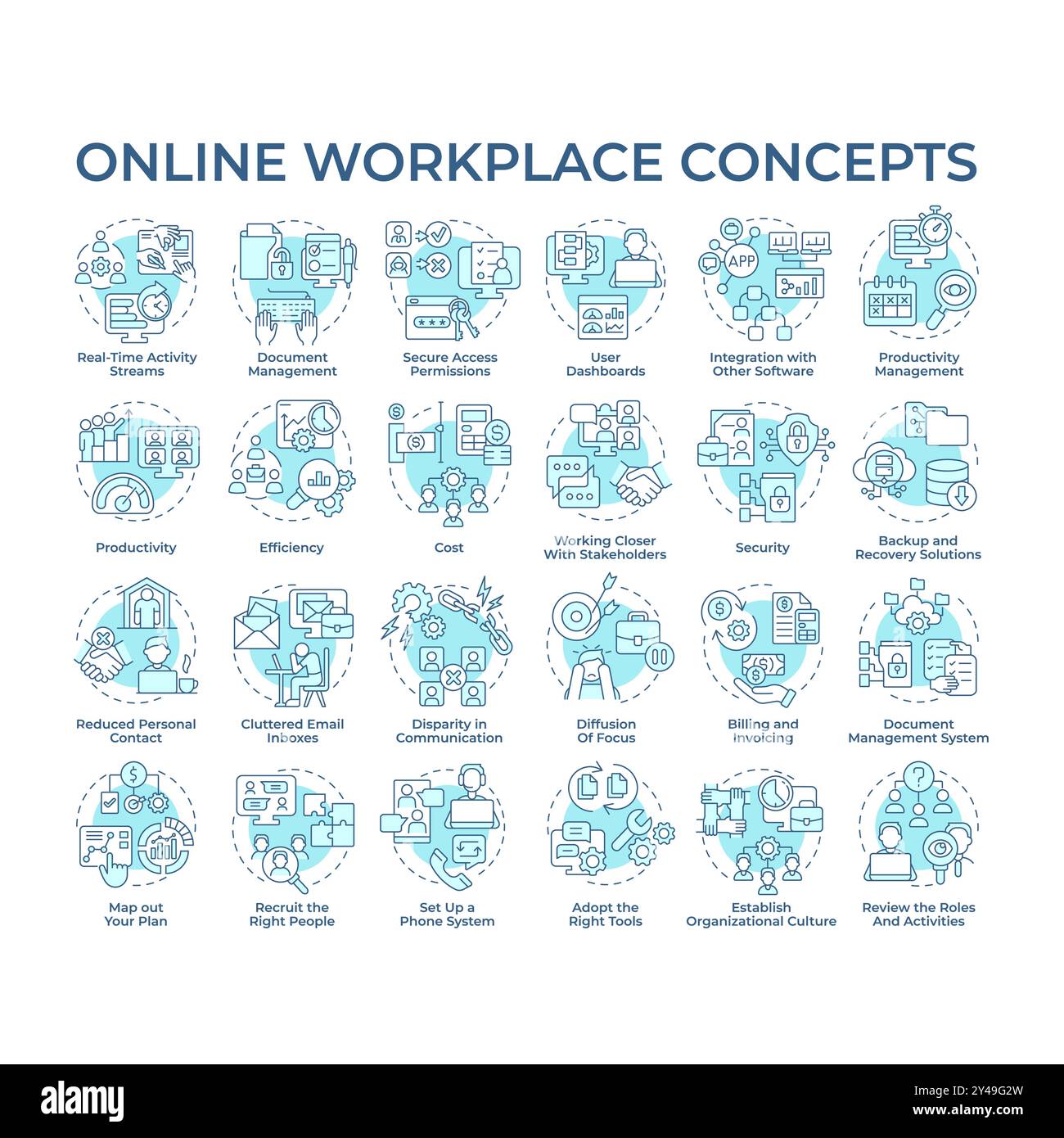 Online Workplace Soft Blue Concept Icons Stock Vector Image And Art Alamy