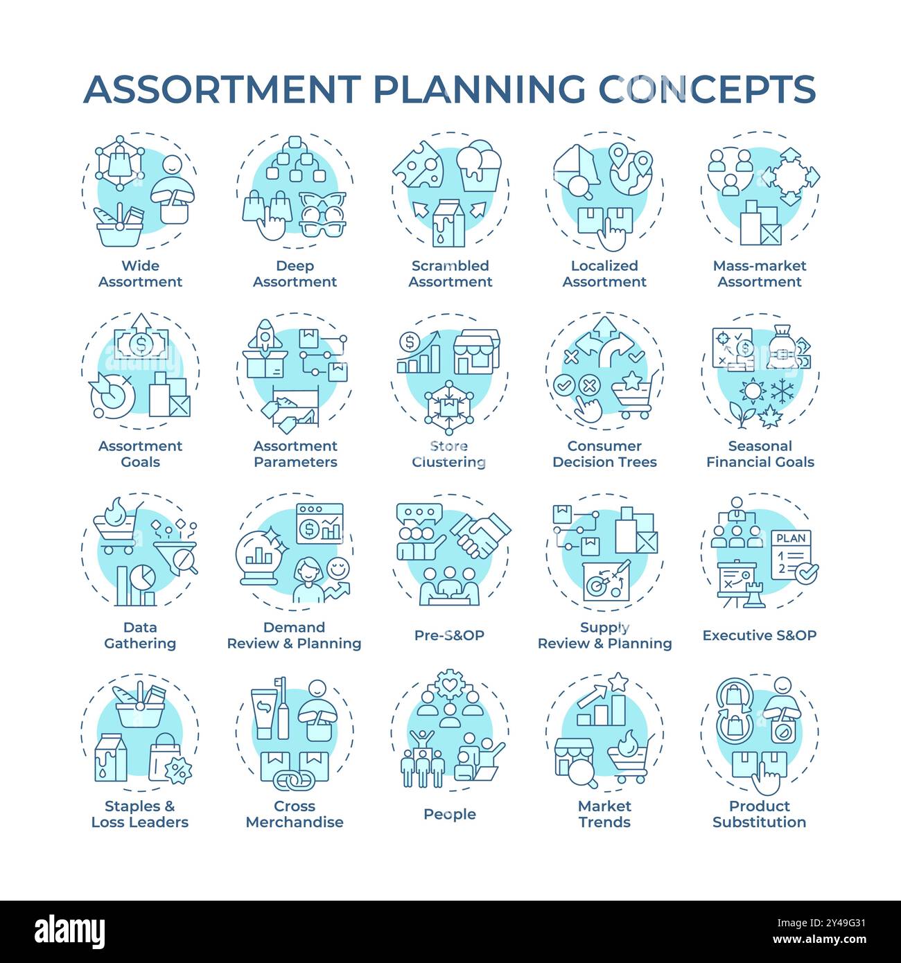 Assortment planning soft blue concept icons Stock Vector Image & Art ...