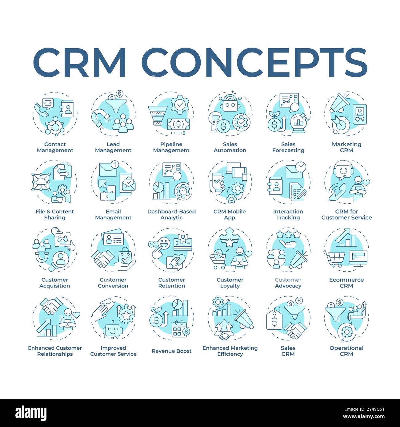 CRM soft blue concept icons Stock Vector Image & Art - Alamy