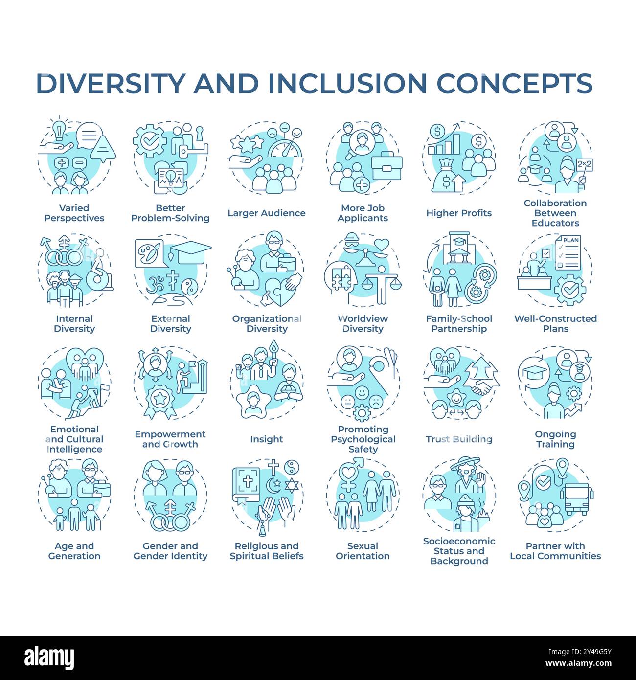 Diversity and inclusion soft blue concept icons Stock Vector Image ...