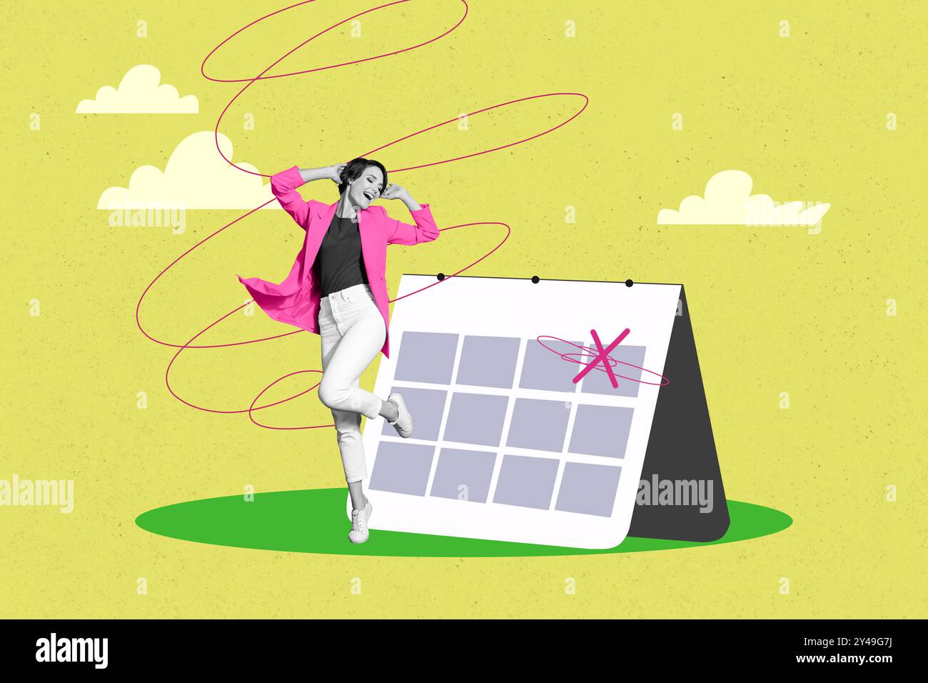 Creative collage picture young woman dance celebrate holiday weekend ...