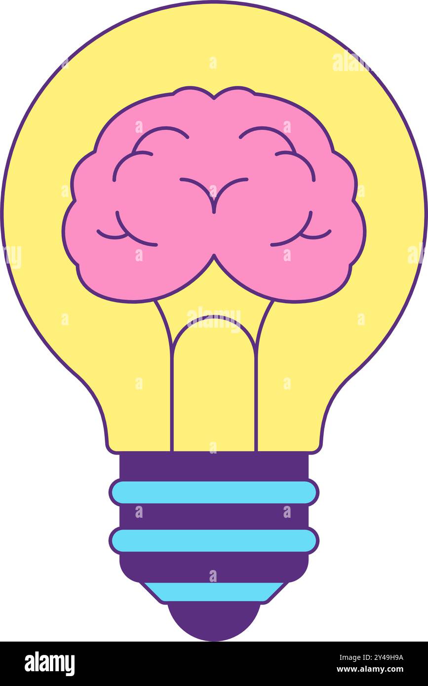 Y2k light bulb with brain contemporary pop art psychedelic contoured ...