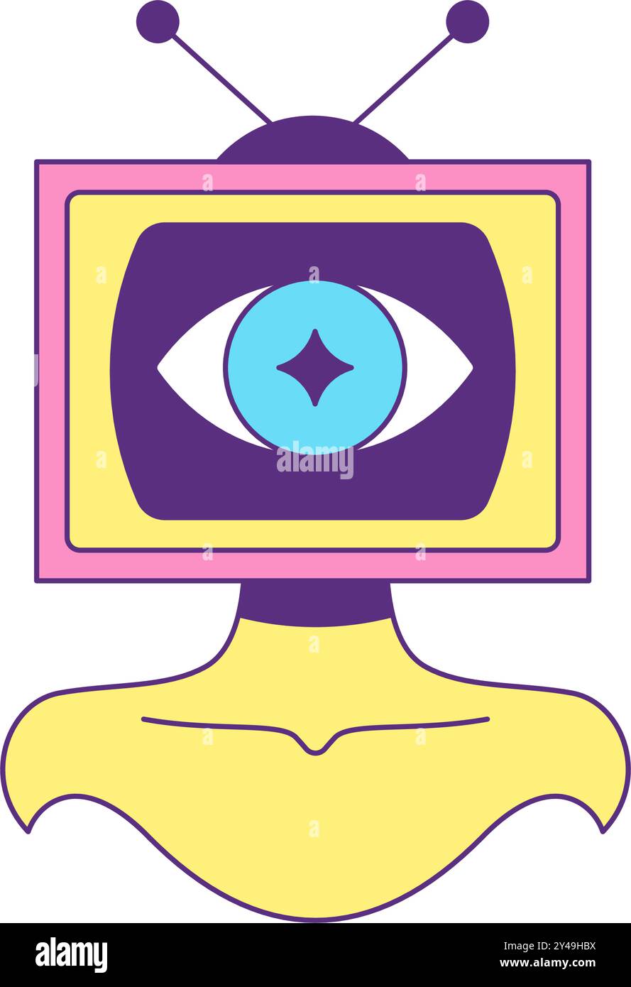 Y2k woman bust with tv set head contemporary pop art contoured icon ...