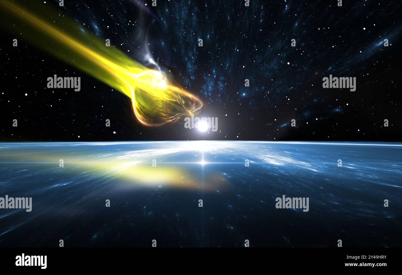 Falling comet and blue Planet Earth, illustration Stock Photo - Alamy