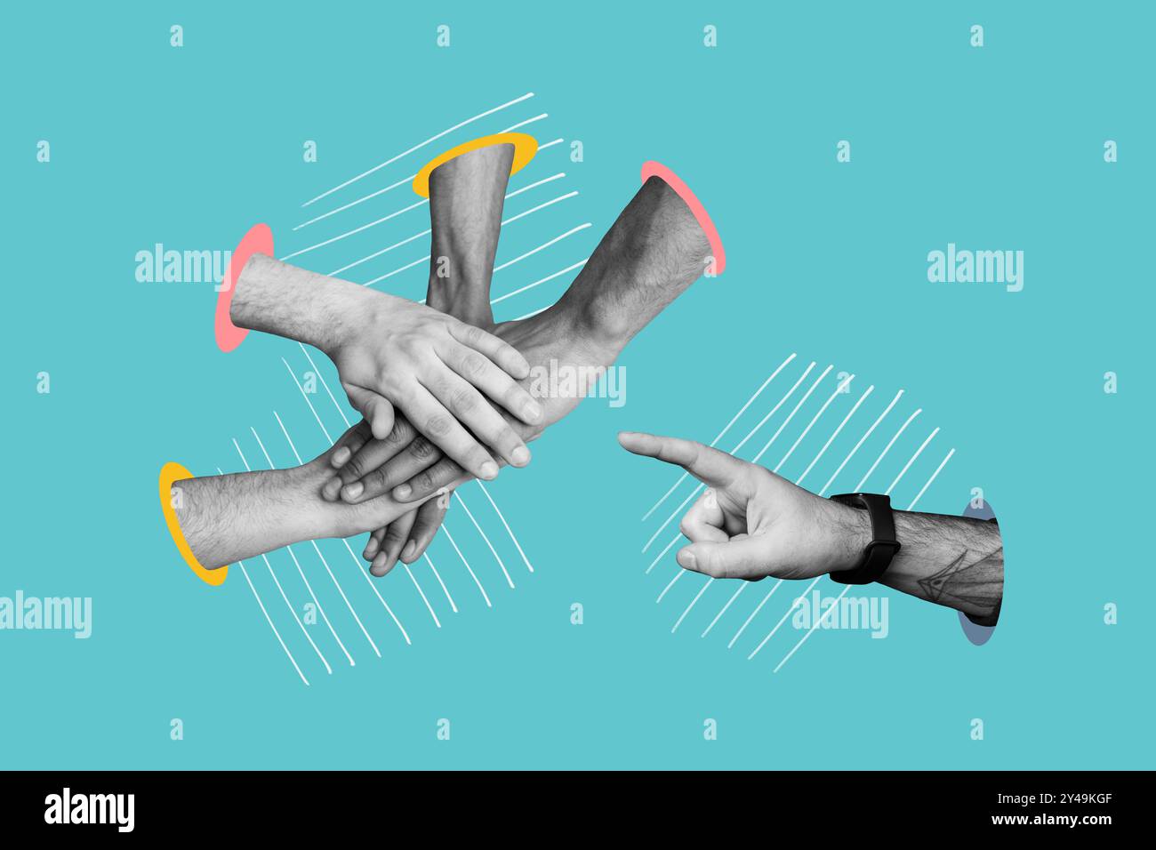 Composite trend artwork sketch image collage of group huge hand gesture ...