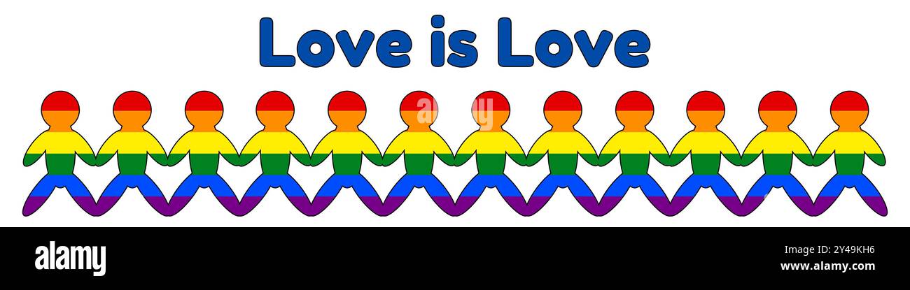 A vector illustration of paper chain figures in rainbow colors ...