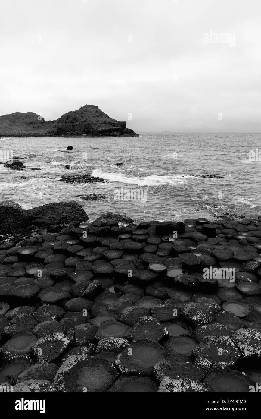 Vertical monochrome photo of Giant's Causeway, Northern Ireland ... Vertical monochrome photo of Giant's Causeway, Northern Ireland ...