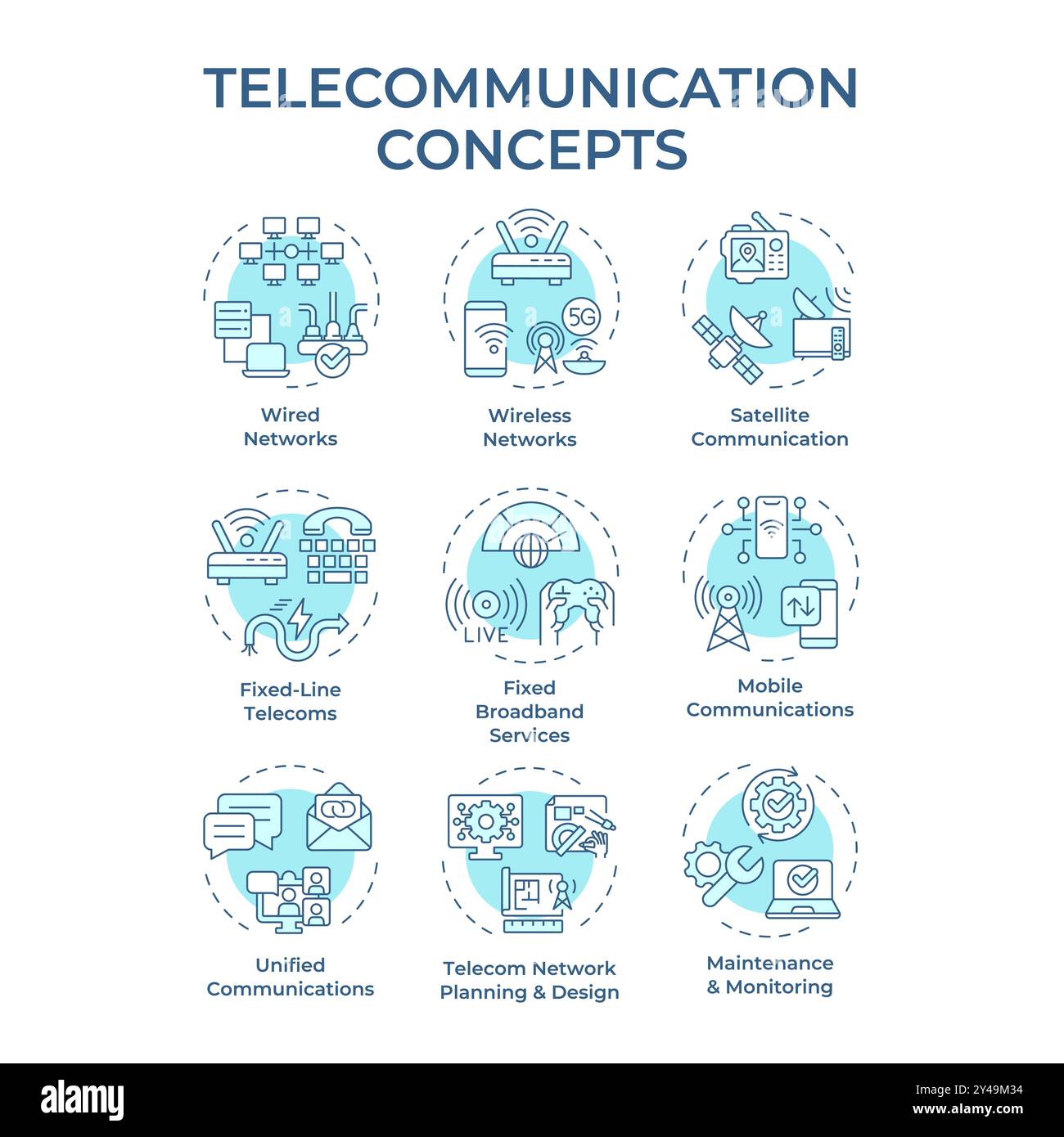 Telecommunication soft blue concept icons Stock Vector Image & Art - Alamy