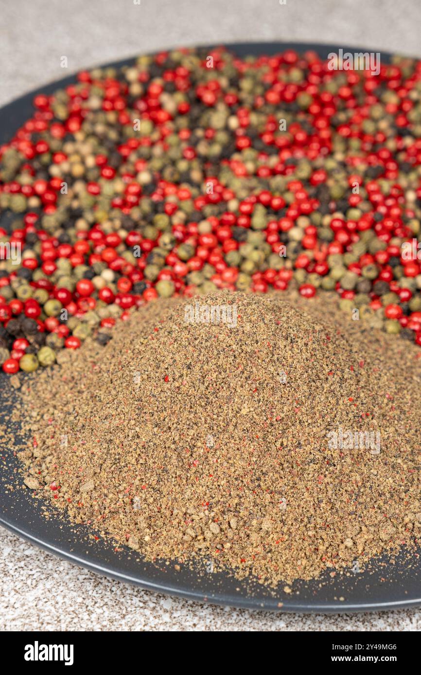 Ground pepper, a mixture of red, green, white and black pepper Stock ...